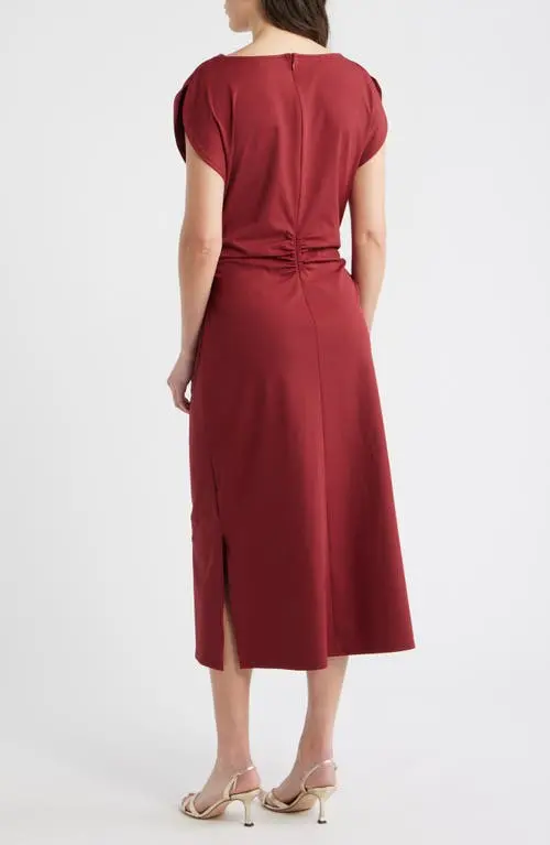Maggy London Draped Cowl Neck Midi Dress With Side Slit - Cabernet