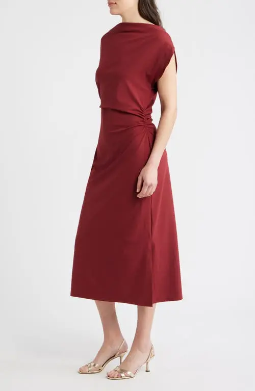 Maggy London Draped Cowl Neck Midi Dress With Side Slit - Cabernet