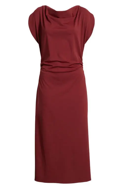 Maggy London Draped Cowl Neck Midi Dress With Side Slit - Cabernet