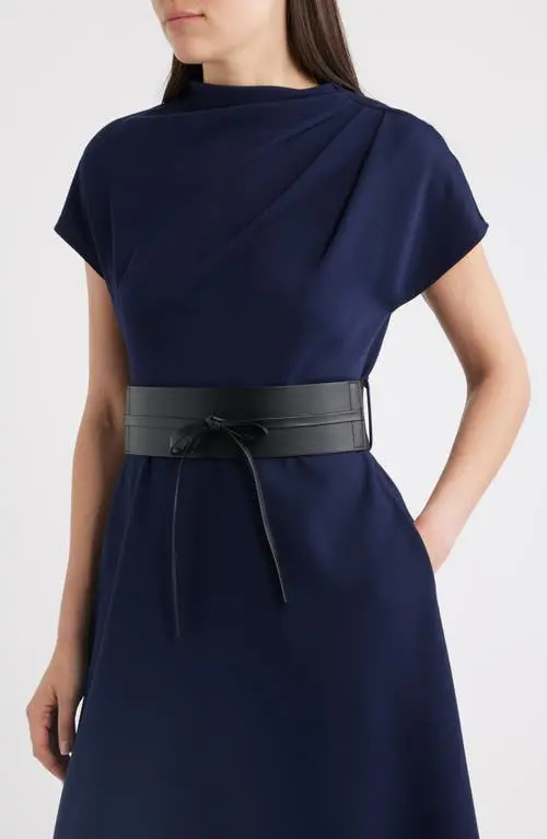 Eliza J Funnel Neck Flared Midi Dress - Navy