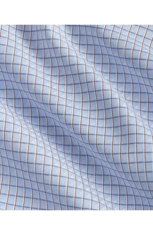 David Donahue Regular Fit Check Cotton Dobby Dress Shirt - Sky/dune