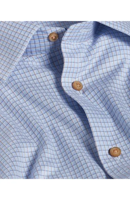 David Donahue Regular Fit Check Cotton Dobby Dress Shirt - Sky/dune