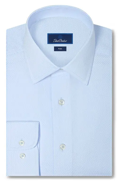 David Donahue Trim Fit Light Blue Dobby Dot Cotton Dress Shirt - Sky