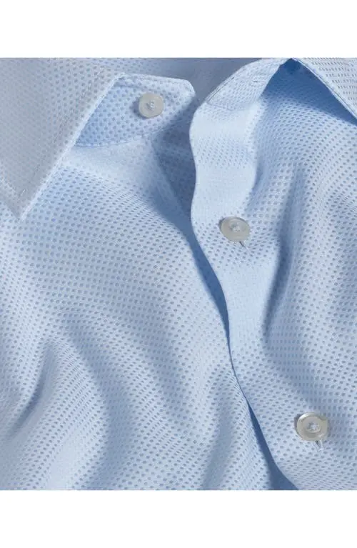 David Donahue Trim Fit Light Blue Dobby Dot Cotton Dress Shirt - Sky