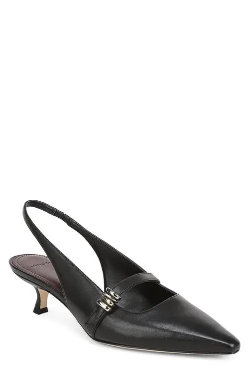 Vince Sonya Kitten Heel Pointed Toe Slingback Sandal - Black Leather