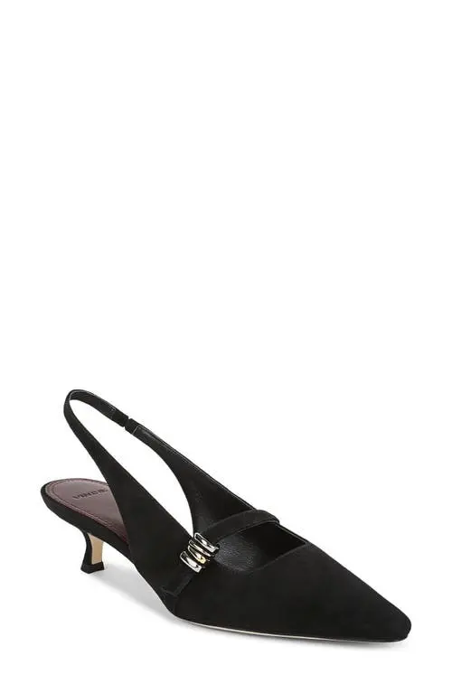 Vince Sonya Kitten Heel Pointed Toe Slingback Sandal - Black Suede