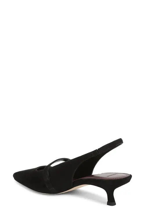 Vince Sonya Kitten Heel Pointed Toe Slingback Sandal - Black Suede