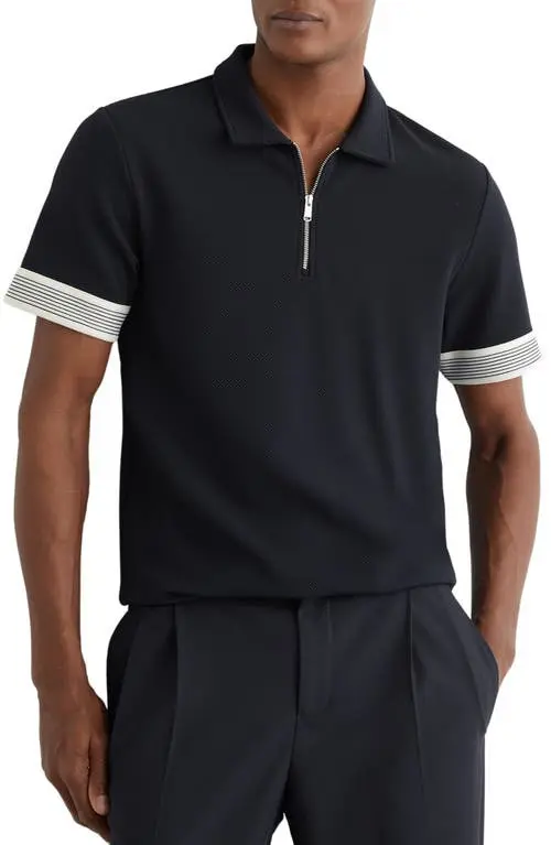 REISS Bruno Quarter Zip Polo - Navy
