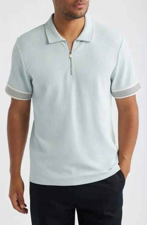 REISS Bruno Quarter Zip Polo - Soft Blue