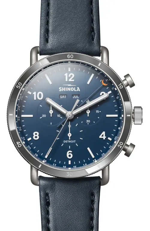 Shinola Canfield Sport Leather Strap Watch - Navy Leather Strap