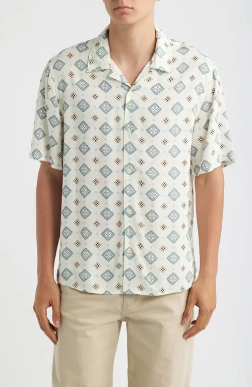 WAX LONDON Didcot Ornate Tile Print Camp Shirt - Ecru/multi