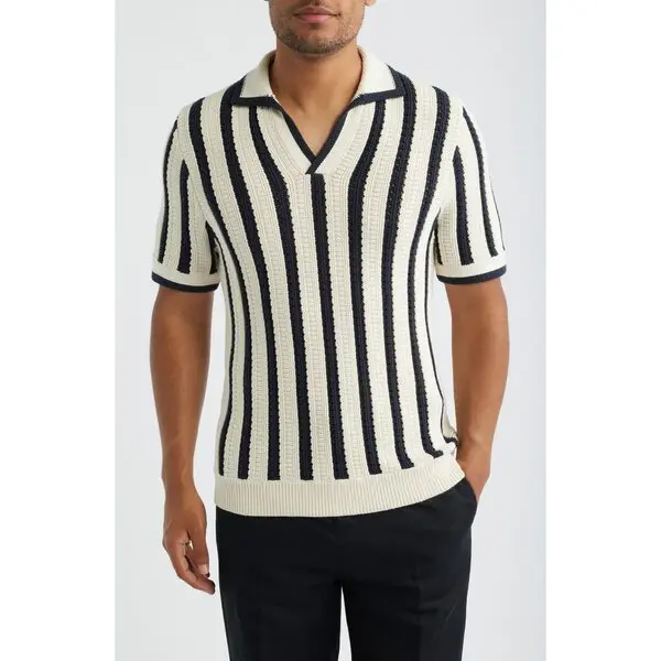 REISS Duncan Stripe Polo Sweater - White/navy
