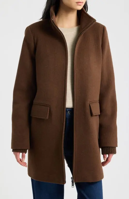 Vince Stand Collar Wool & Cashmere Blend Coat - Burnt Walnut