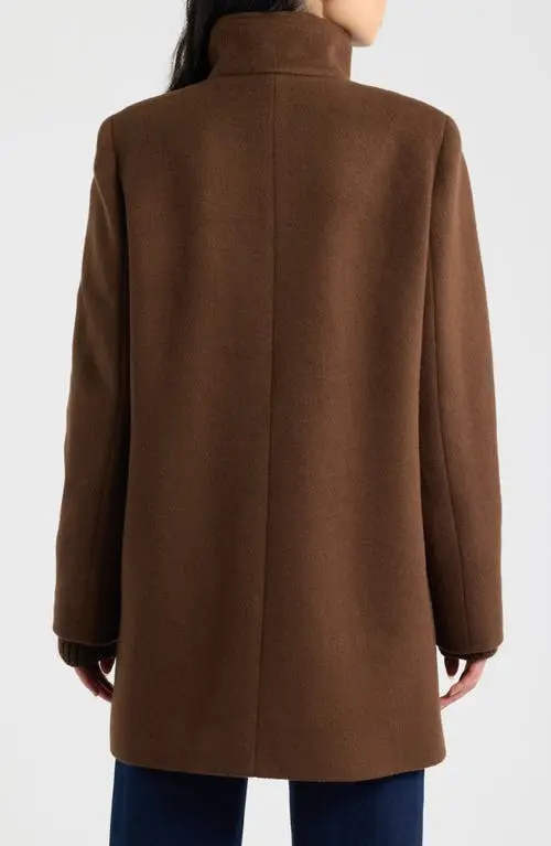 Vince Stand Collar Wool & Cashmere Blend Coat - Burnt Walnut