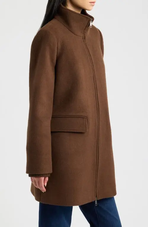 Vince Stand Collar Wool & Cashmere Blend Coat - Burnt Walnut