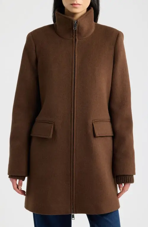 Vince Stand Collar Wool & Cashmere Blend Coat - Burnt Walnut