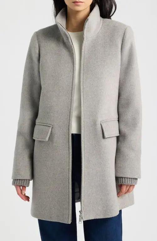 Vince Stand Collar Wool & Cashmere Blend Coat - Light Heather Grey