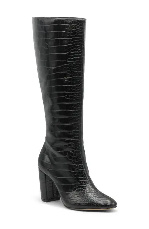 CHARLES DAVID Bart Knee High Boots - Black Croc