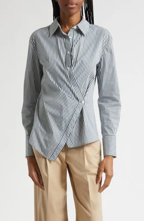 Veronica Beard Perezzi Stripe Asymmetric Button-up Shirt