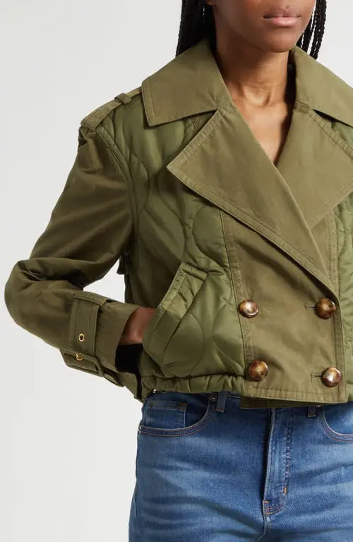 Veronica Beard Harris Crop Mixed Media Double Breasted Jacket