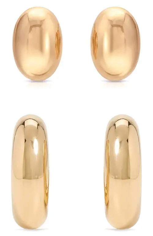 Ettika Set Of Two Pairs Of Thick Dome Hoop And Stud Earrings In Plated