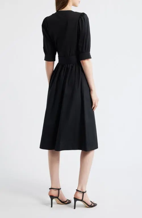 Eliza J Twofer Mixed Media Belted Midi Dress