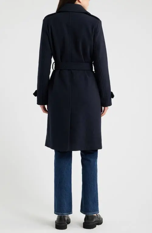 Bernardo Long Belted Coat - Navy
