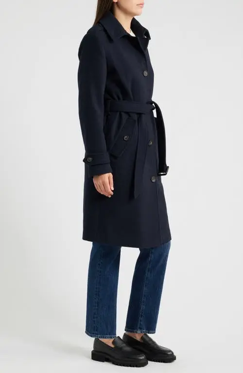 Bernardo Long Belted Coat - Navy
