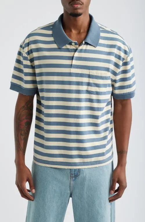 ELWOOD Stripe Distressed Crop Cotton Polo - Blue Stripe