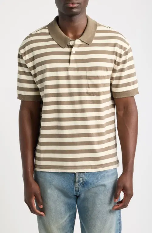ELWOOD Stripe Distressed Crop Cotton Polo - Brown Stripe