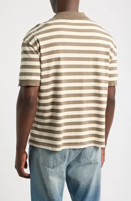 ELWOOD Stripe Distressed Crop Cotton Polo - Brown Stripe