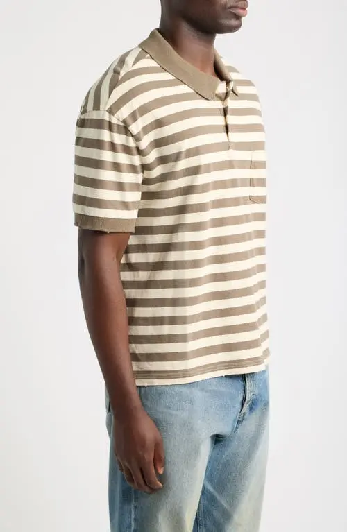 ELWOOD Stripe Distressed Crop Cotton Polo - Brown Stripe