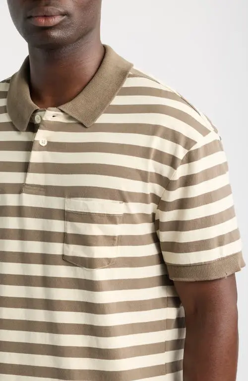 ELWOOD Stripe Distressed Crop Cotton Polo - Brown Stripe
