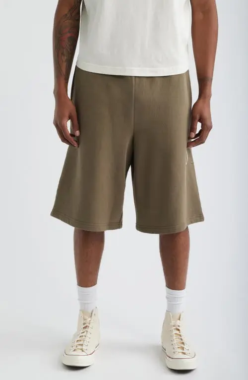 ELWOOD Pleated Baggy Organic Cotton Graphic Sweat Shorts - Brown