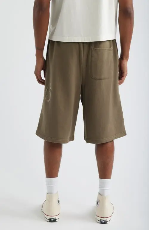 ELWOOD Pleated Baggy Organic Cotton Graphic Sweat Shorts - Brown