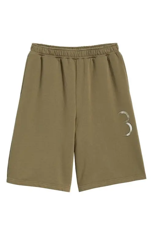 ELWOOD Pleated Baggy Organic Cotton Graphic Sweat Shorts - Brown