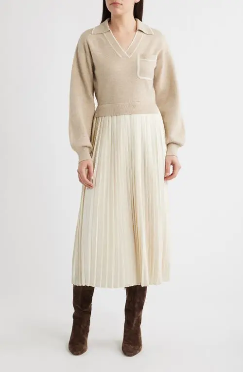 ZOE AND CLAIRE Long Sleeve Twofer Sweater Dress - Beige