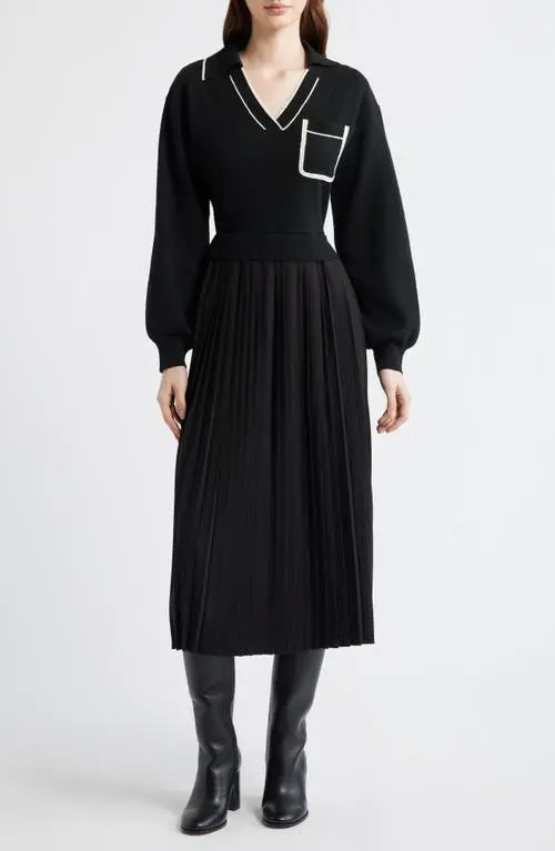 ZOE AND CLAIRE Long Sleeve Twofer Sweater Dress - Black/ivory