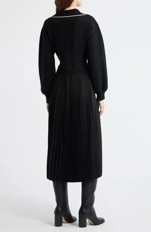 ZOE AND CLAIRE Two-tone Sweater Dress With Pleated Skirt - Black/ivory