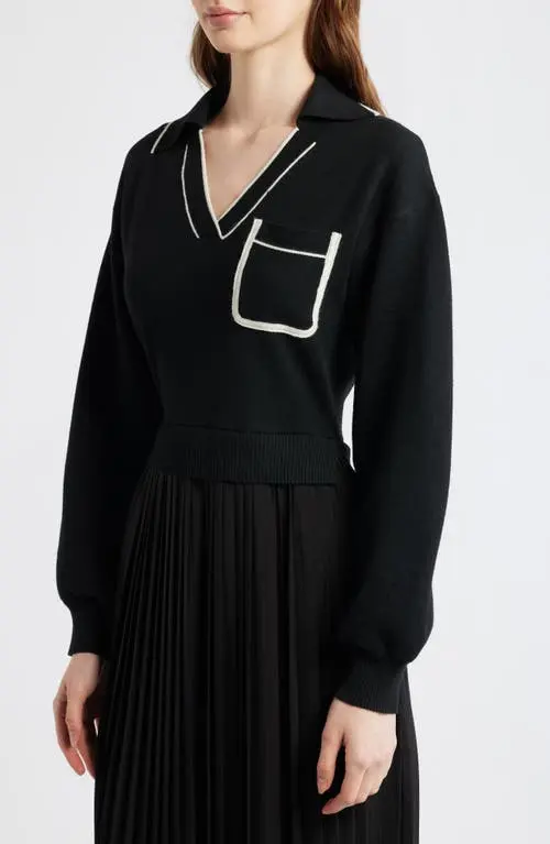 ZOE AND CLAIRE Two-tone Sweater Dress With Pleated Skirt - Black/ivory