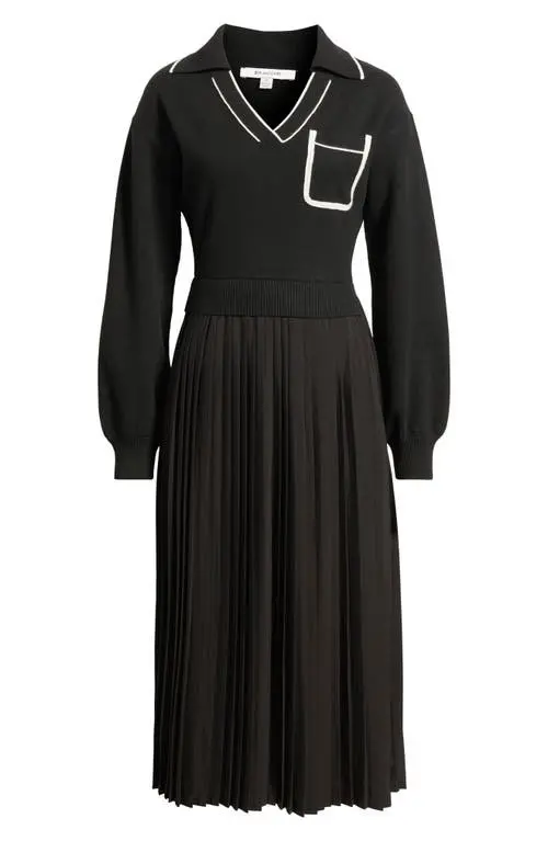 ZOE AND CLAIRE Two-tone Sweater Dress With Pleated Skirt - Black/ivory