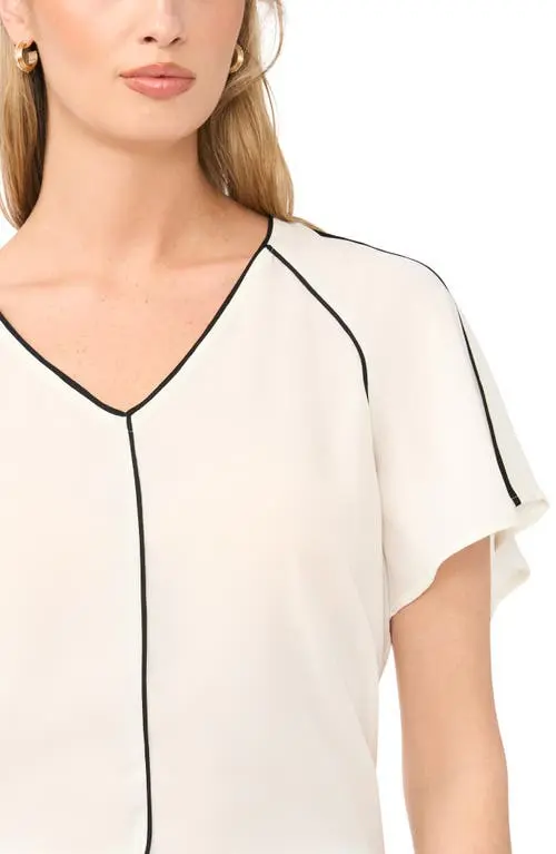 Vince Camuto Piped Flutter Sleeve Top - New Ivory