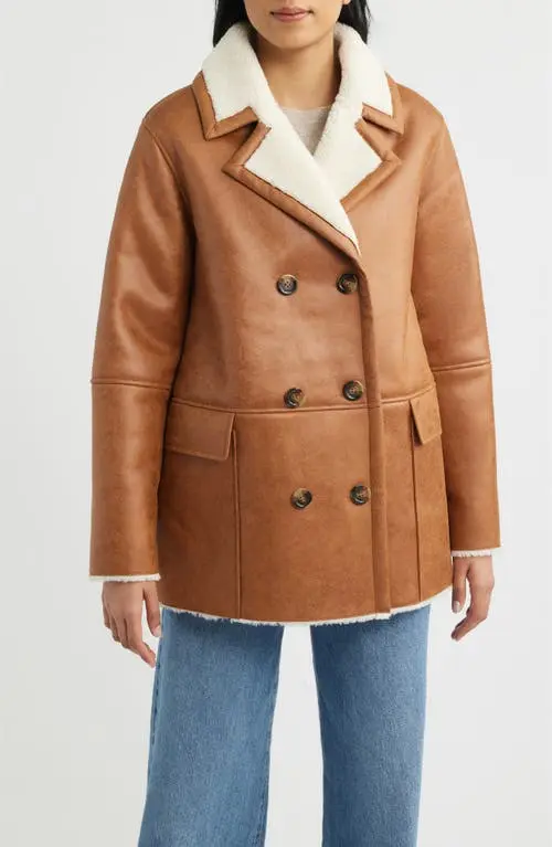 Bernardo Double Breasted Faux Shearling Coat