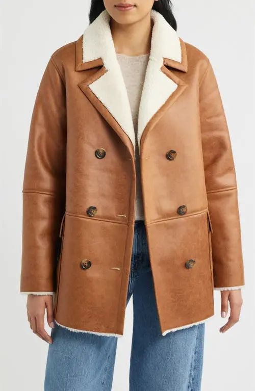 Bernardo Double Breasted Faux Shearling Coat