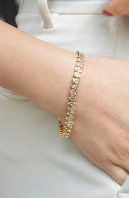 Argento Vivo Oval Cubic Zirconia Bezel Tennis Bracelet