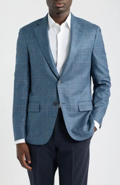 HERITAGE GOLD Teal & Blue Plaid Slub Wool Blend Sport Coat - Green/blue