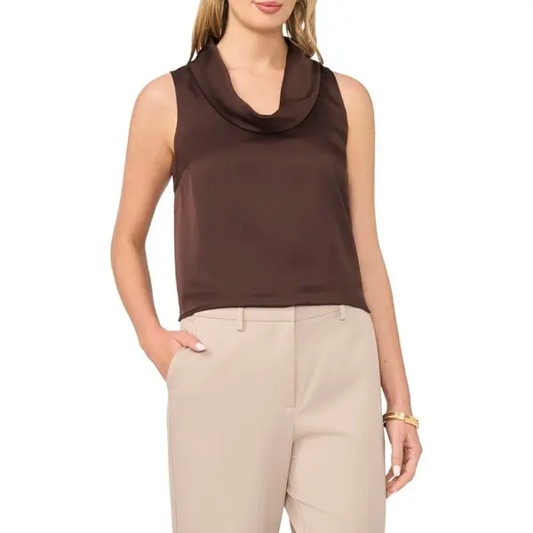 Vince Camuto Cowl Neck Satin Charmeuse Sleeveless Top - Chocolate