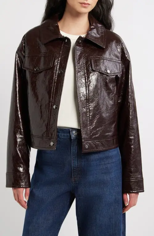 Michael Kors Faux Patent Leather & Faux Shearling Jacket - Deep Red