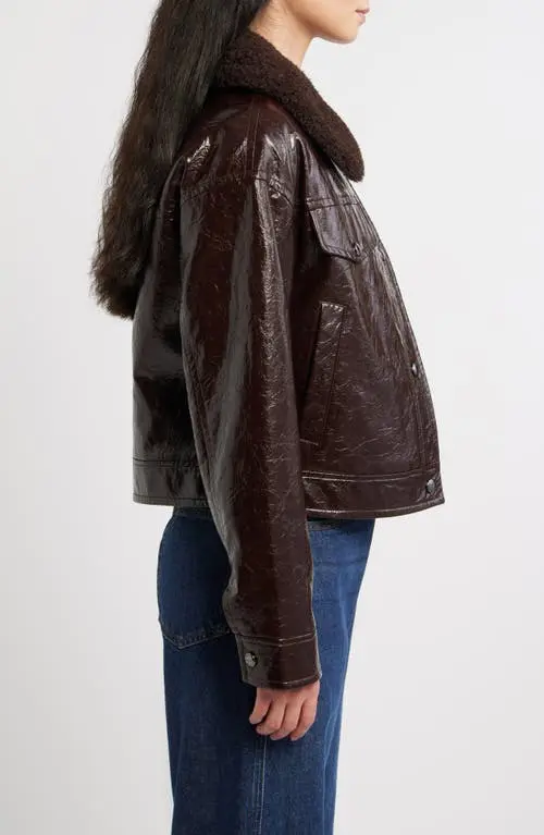 Michael Kors Faux Patent Leather & Faux Shearling Jacket - Deep Red