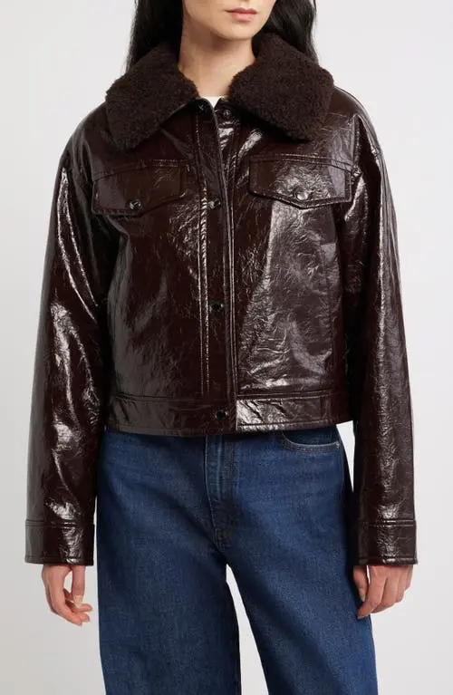 Michael Kors Faux Patent Leather & Faux Shearling Jacket - Deep Red
